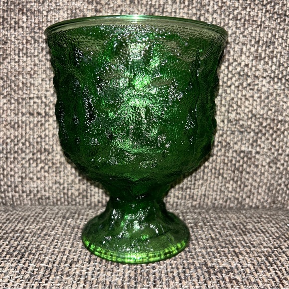 Dining | Vintage Green Crinkle Texture Glass Goblet Pedestal Bowl ...